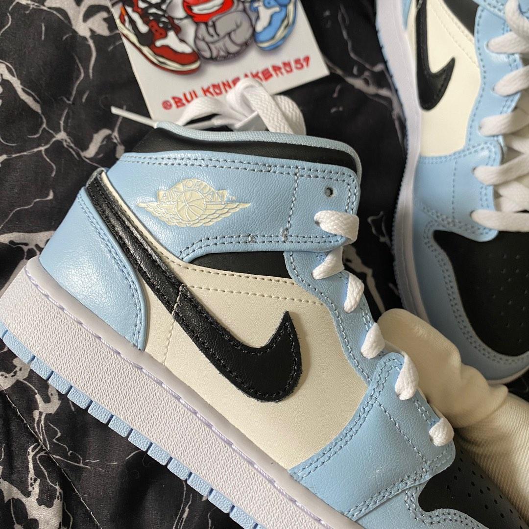 ALL SIZE Air Jordan 1 Mid Icy Blue, Women's Fashion, Footwear, Sneakers ...