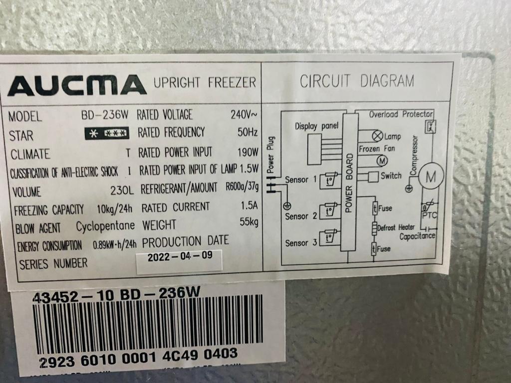 AUCMA BD-236W UPRIGHT FREEZER, TV & Home Appliances, Kitchen Appliances ...
