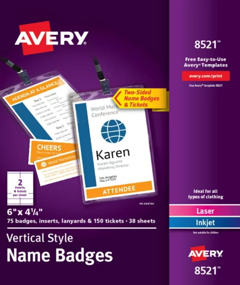 Avery Customizable Name Badges, 6" x 4.25", 75 Vertical Badge Holders ...