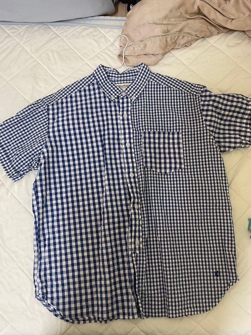 Beams boy 藍色 泡泡紗 格紋 襯衫 短袖 上衣, 她的時尚, 上衣, T恤在旋轉拍賣