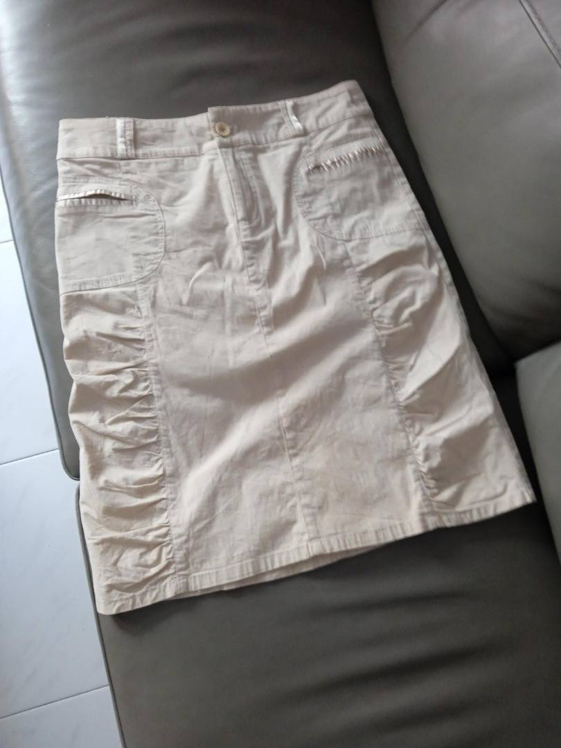 Beige Cotton Skirt with Front and Back pockets, Women's Fashion ...