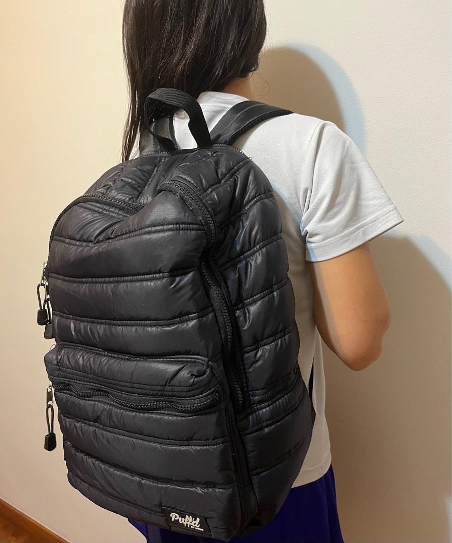 Black Puffy Backpack, Women's Fashion, Bags & Wallets, Backpacks on ...