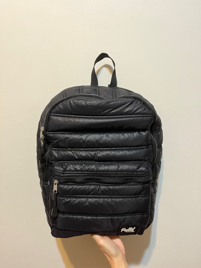 Black Puffy Backpack, Women's Fashion, Bags & Wallets, Backpacks on ...