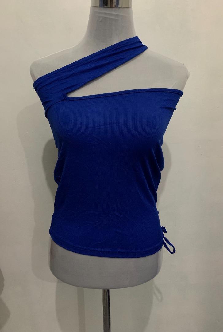 BLUE CUT OUT SEXY SIDE CROP TOP, Women's Fashion, Tops, Sleeveless on ...