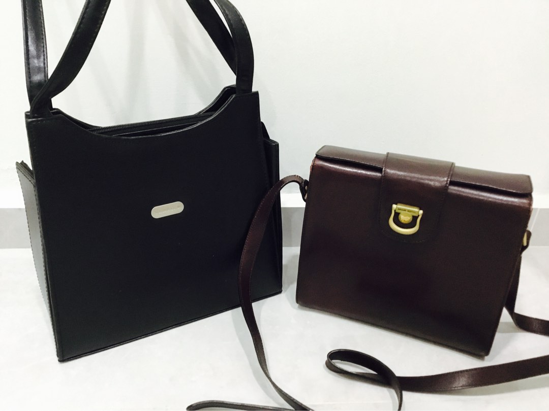 Braun Buffel Sling Bag & Black Shoulder Bag Set, Women's Fashion, Bags ...
