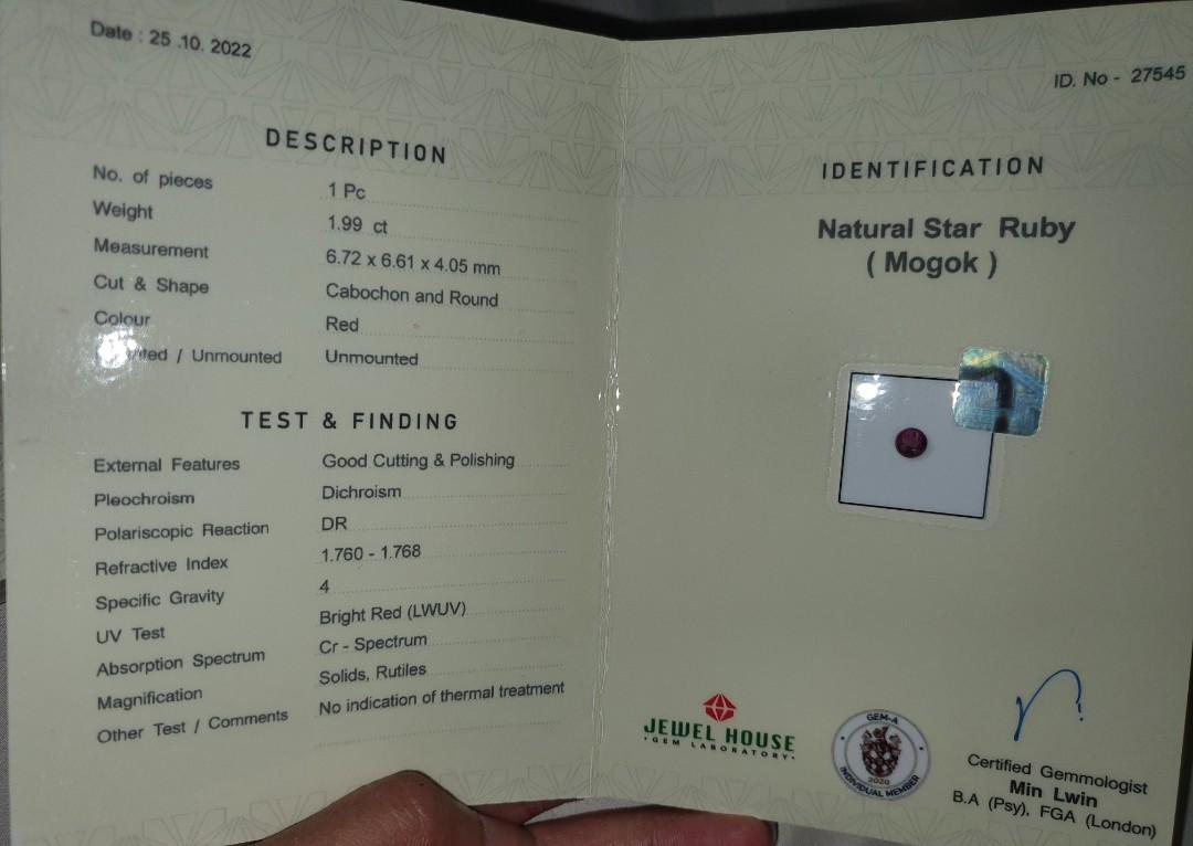 Burma Star Ruby, Women's Fashion, Jewelry & Organisers, Precious Stones on Carousell