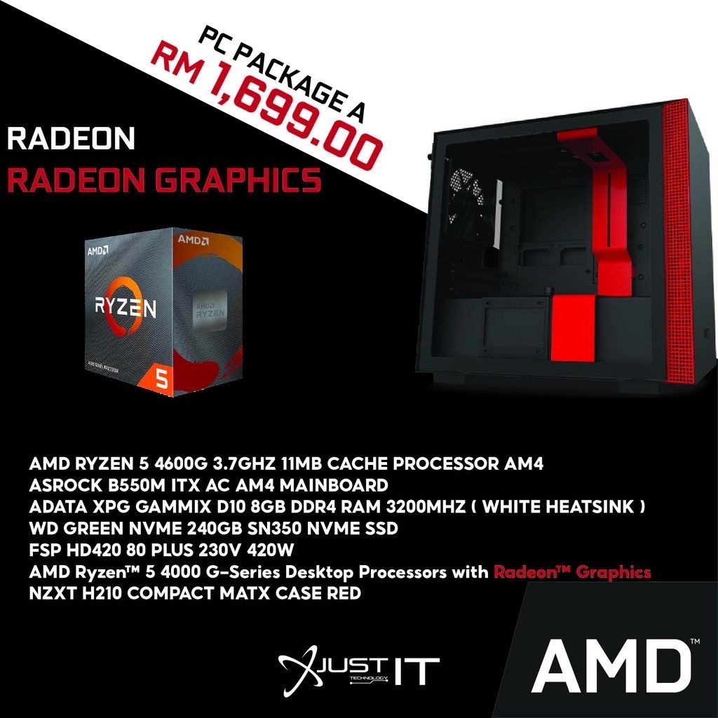 GAMING PC ENTRY LEVEL ITX RYZEN 5 4600G /8G D4/240G SSD/NZXT H210 CASE ...