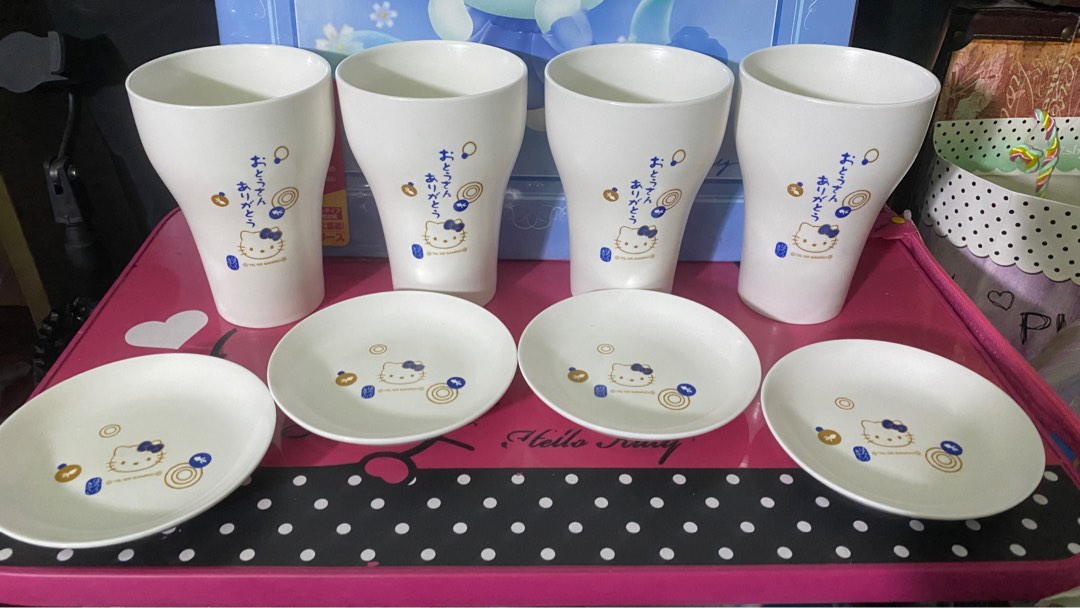 Hello Kitty Ceramic Stone Ware Glass Set Bundle, Furniture & Home ...