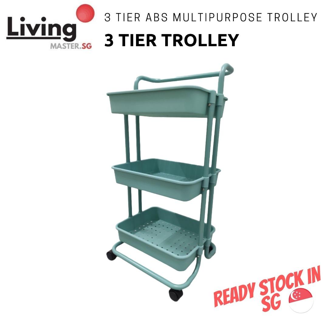 Kitchen Trolley 3 Tier ABS Multi-Purpose Movable Racks, Furniture ...