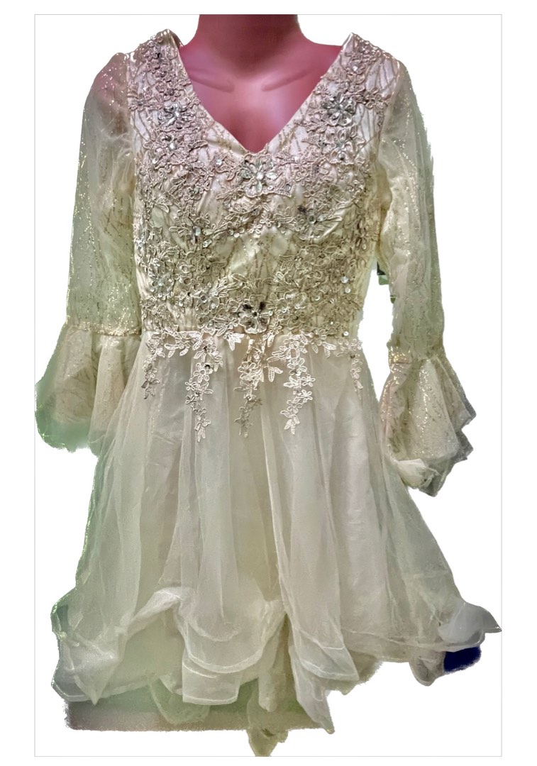 Korean Beaded and Dust Long trail Dress, Women's Fashion, Dresses ...