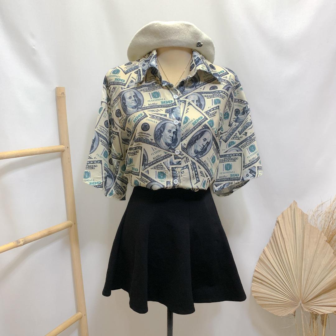 korean trendy dollar bill polo blouse, Women's Fashion, Tops, Blouses ...