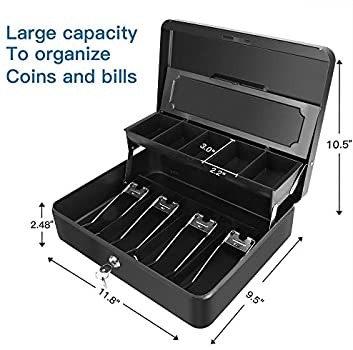 Metal Cash Box with Key Lock (Portable) [Dual Tier] , cash drawer ...