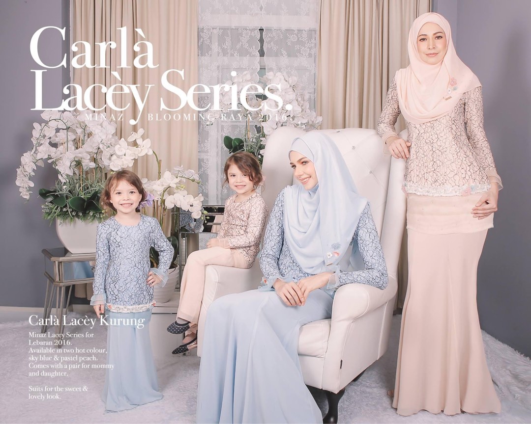 Minaz Eid Blooming Raya Carla Lacey Kurung, Women's Fashion, Muslimah ...