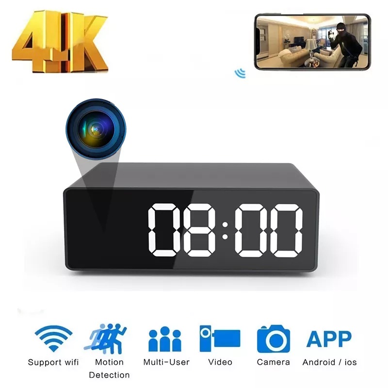 mini Camera Clock HD WIFI Control Concealed IR Night Vision View Alarm ...