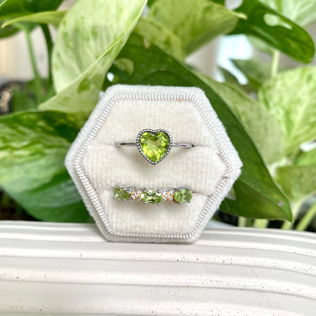 Natural Pakistan Peridot Heart and Half Eternity Ring in 925 Silver ...