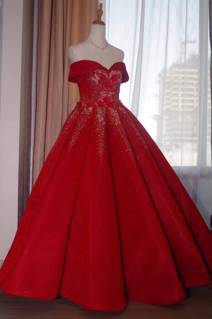 Red Ball Gown, Women's Fashion, Dresses & Sets, Evening dresses & gowns ...