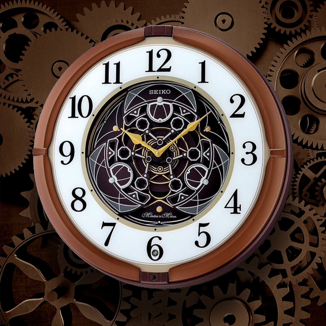 Seiko Clock QXM380B Melodies In Motion Musical Brown Analog Wall Clock ...
