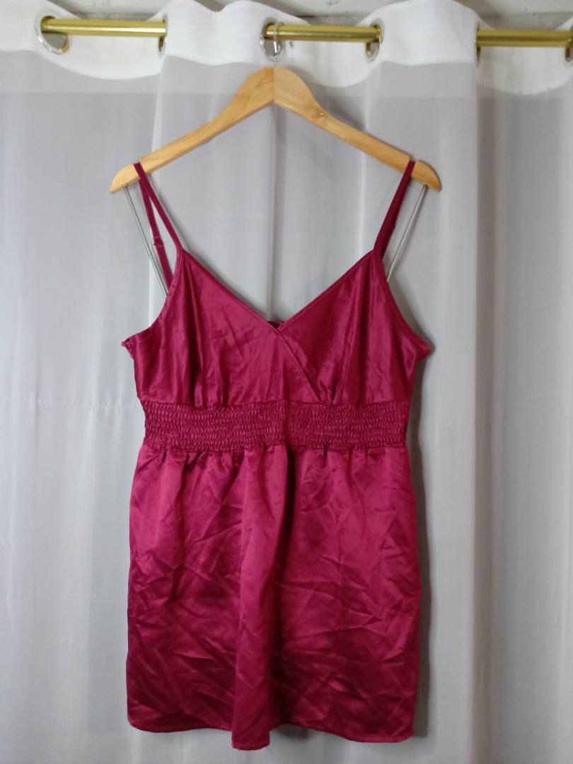 Silk Maroon Top, Women's Fashion, Tops, Sleeveless on Carousell
