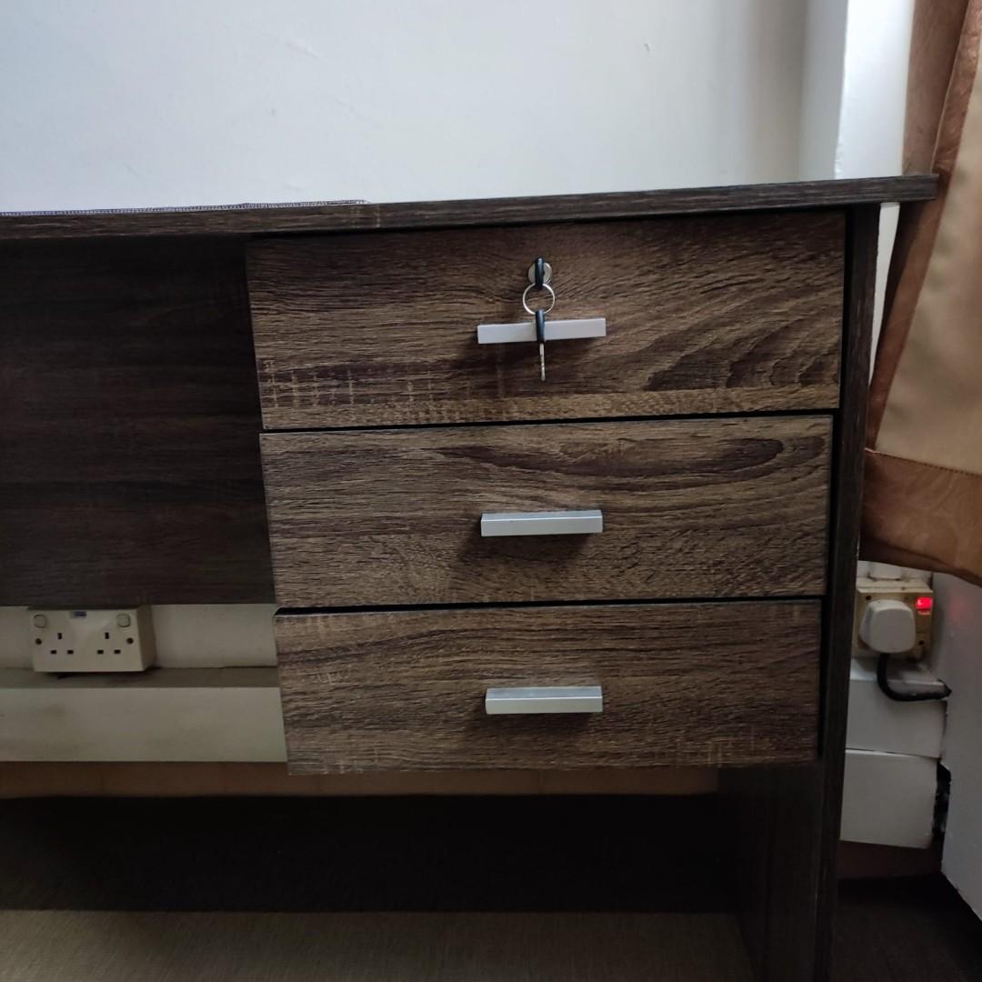 Study table with lockable drawers, Furniture & Home Living, Furniture ...