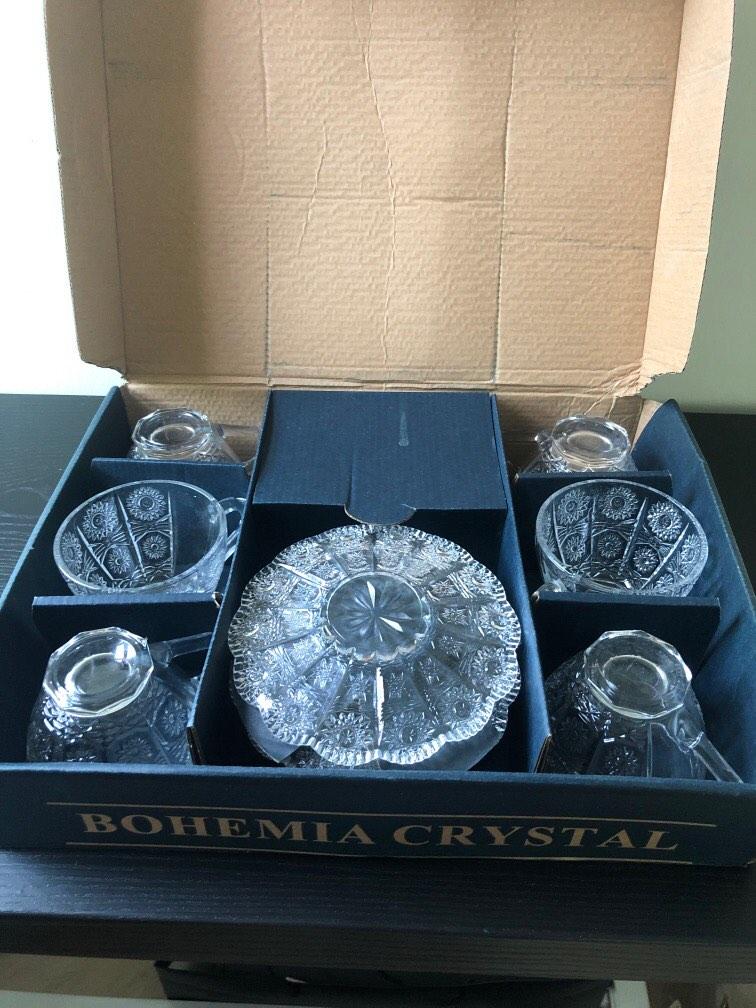Vintage Bohemia Crystal Tea Cup and Saucer Set, Furniture & Home Living ...