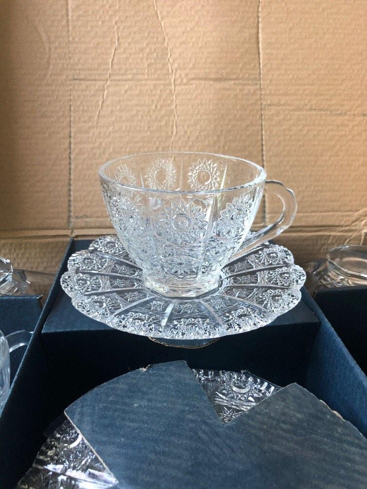 Vintage Bohemia Crystal Tea Cup and Saucer Set, Furniture & Home Living ...