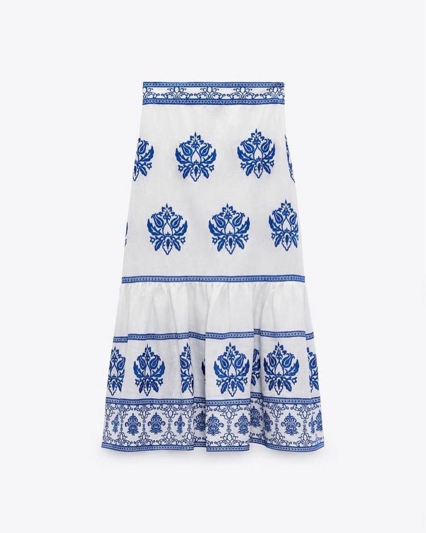 Zara BNWT Embroidered Linen Skirt, Women's Fashion, Bottoms, Skirts on ...