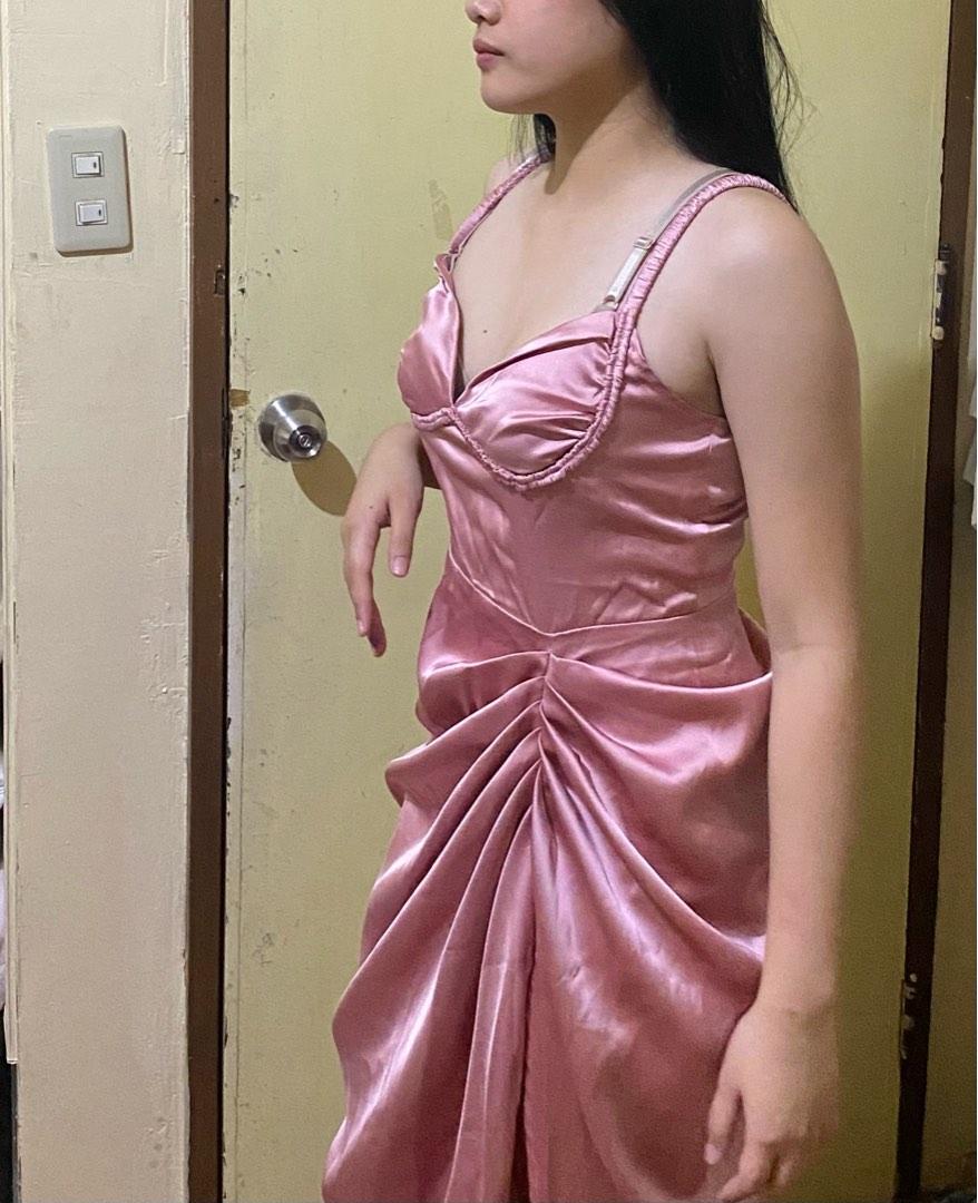 Bustier Satin Dress (not padded), Women's Fashion, Dresses & Sets ...