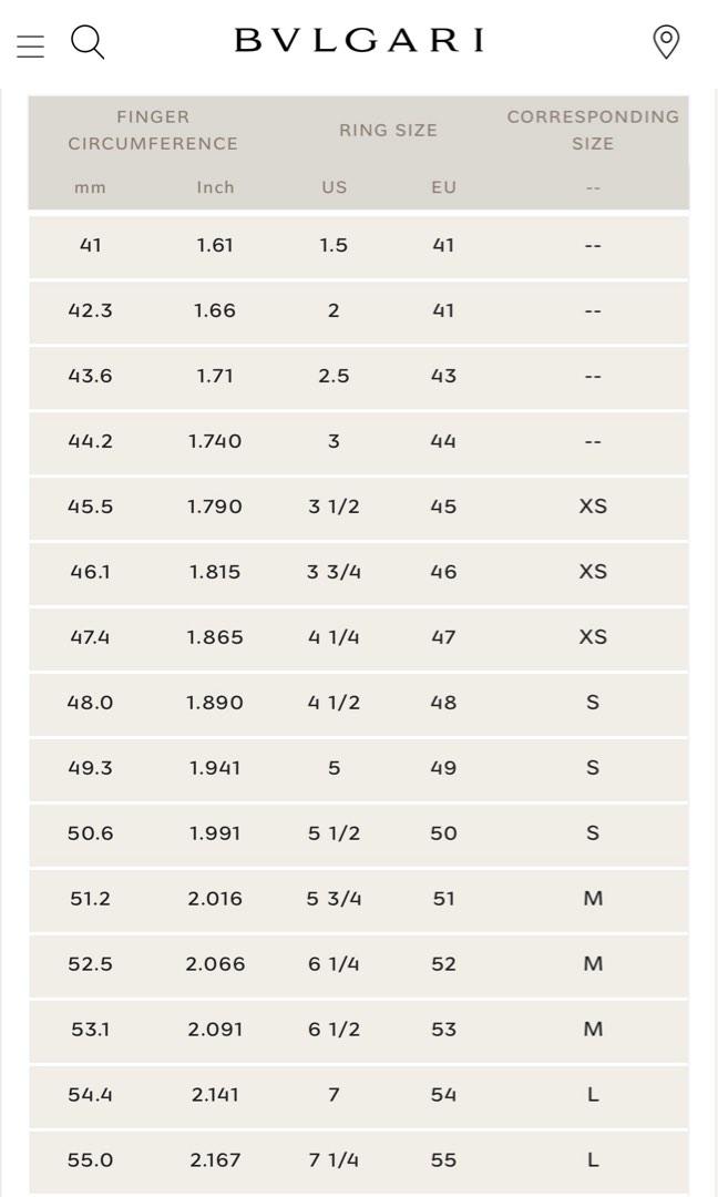 bvlgari ring size