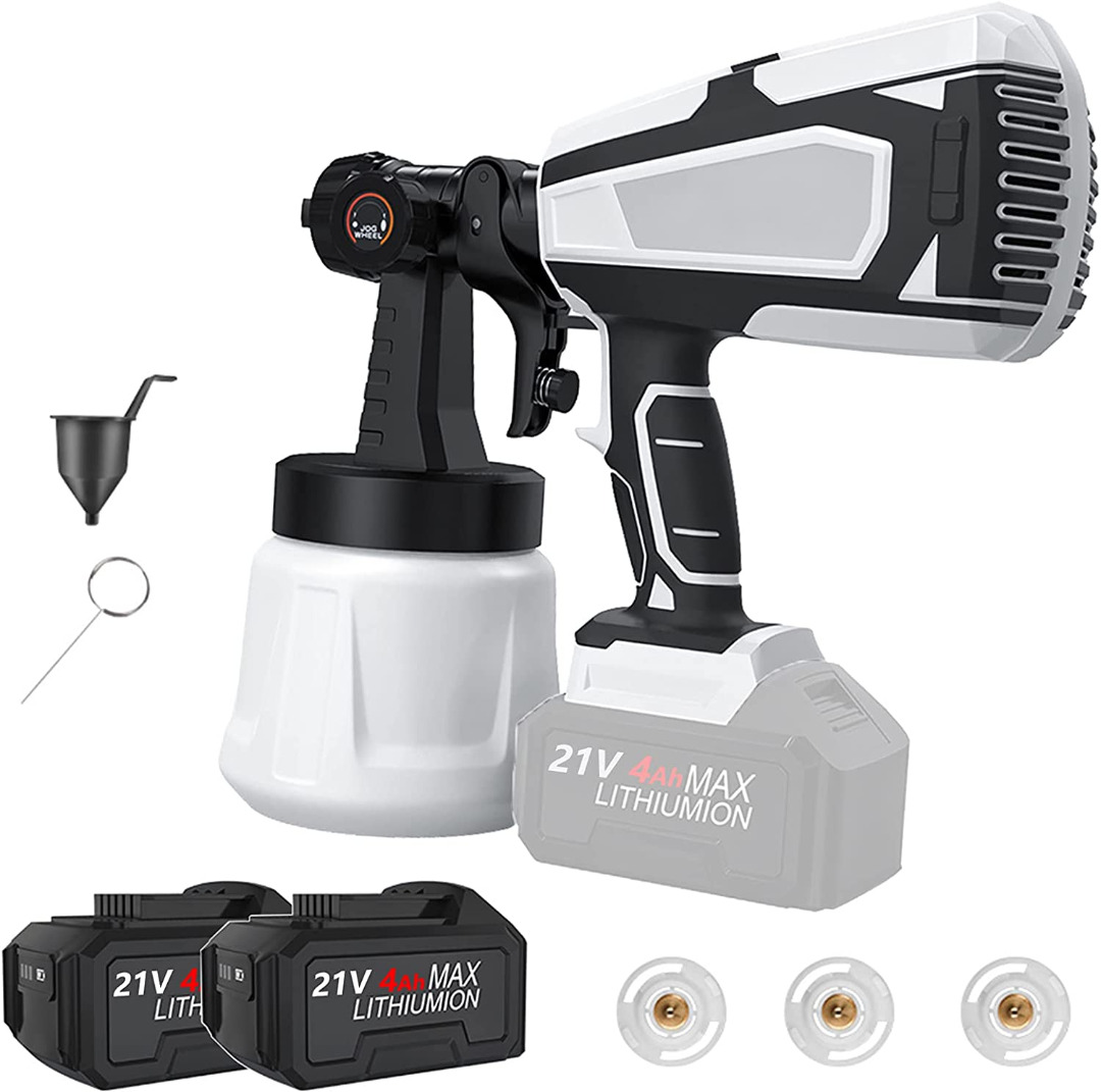 Cordless Paint Sprayer 2*4.0Ah Battery - 21V, Electric Paint Spray Gun ...