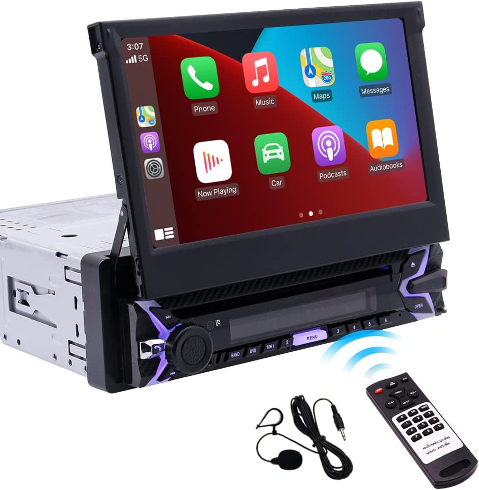 EINCAR Android 11 Single Din Wireless Carplay Wireless Android Auto Car Stereo,7 Inch Flip Out ...