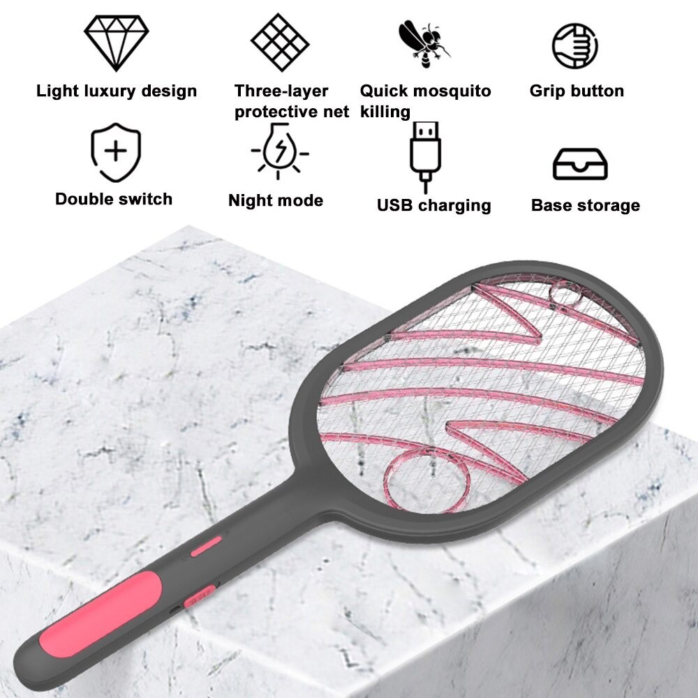 Electric Mosquito Racket Fly Swatter Killer Racquet Dual-Mode USB ...