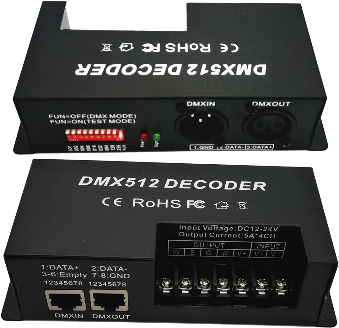 GIDERWEL 4 Channel DMX Decoder RGBW PWM DMX512 Dimmer Driver RGBW LED Strip Light Controller ...