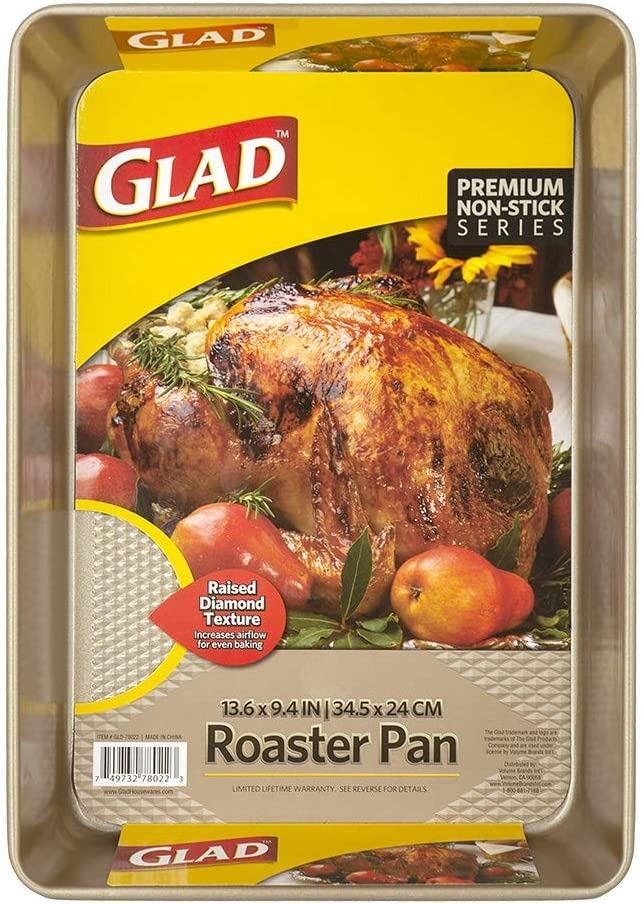 GLAD Roaster Pan Non Stick Surface Double Coated Heavy Duty Bakeware ...