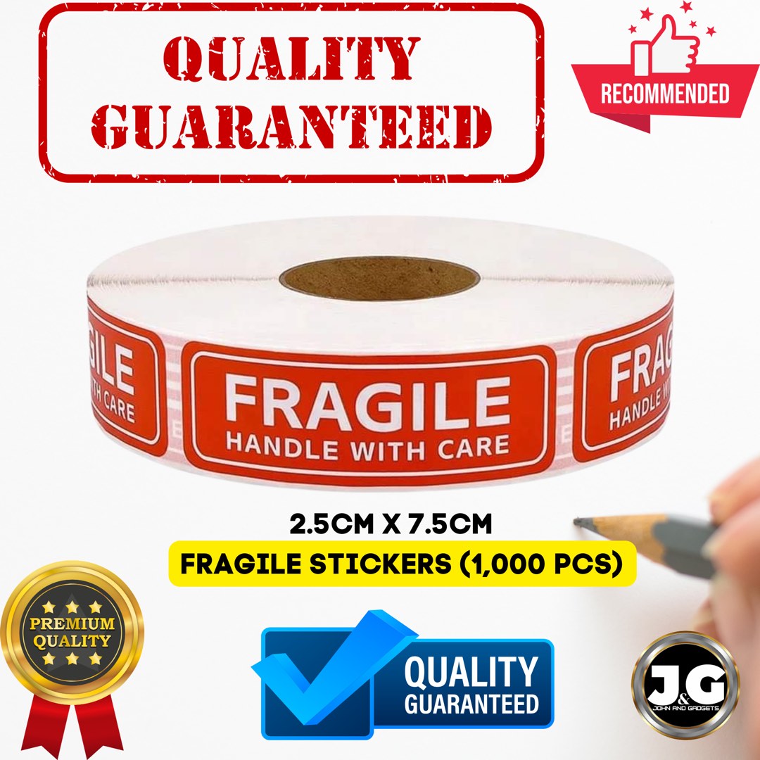 HIGH QUALITY FRAGILE STICKERS 1000 PCS PER ROLL 7.5cm x 2.5cm FRAGILE ...