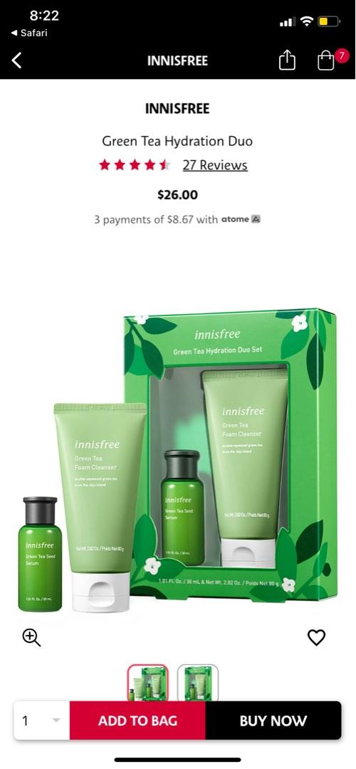 Innisfree green tea hydration duo set, Beauty & Personal Care, Face ...