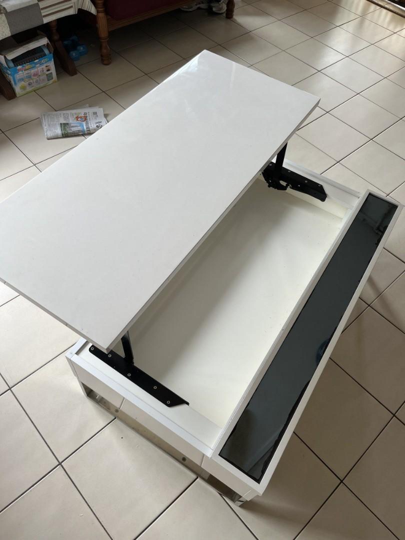 Lift up retractable coffee table in white, Furniture & Home Living ...