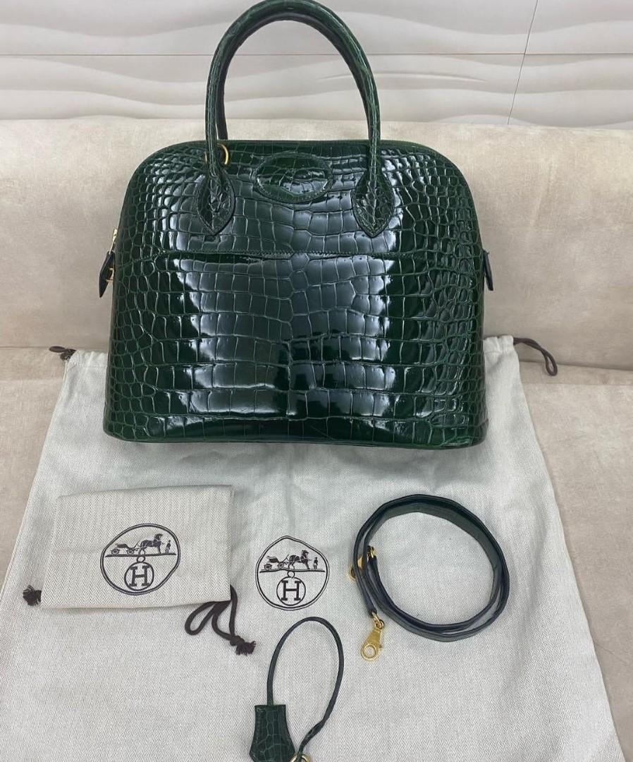 Like New!!! Rare Hermes Bolide Croc Bolide 35 Vert Fonce, GHW, stamp I ...