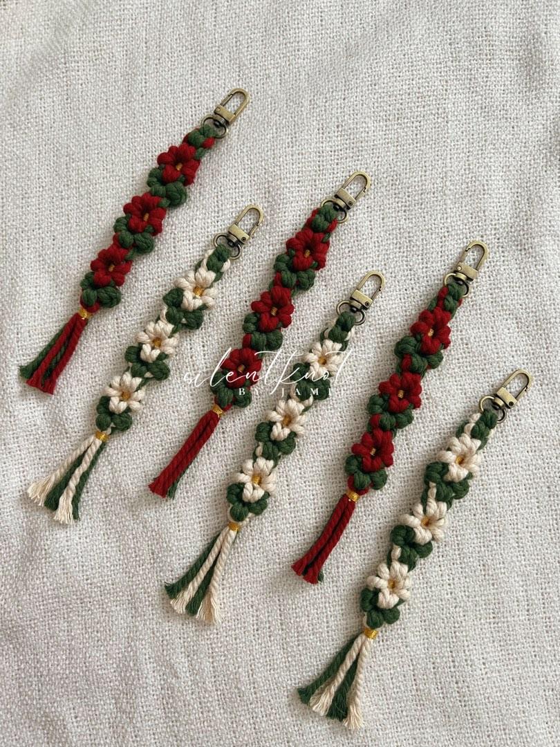 Macrame Christmas Wristlet with Phone Charm | Keychain | Christmas Gift ...