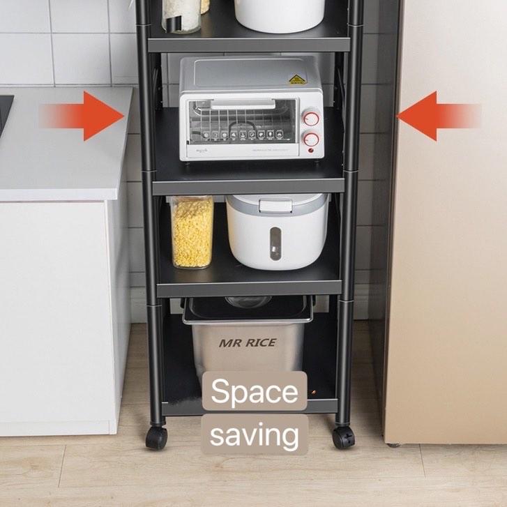 Multi-Tier Movable Kitchen Trolley Storage Rack Space-Saving in Black ...