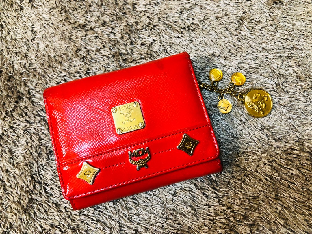 ORIGINAL MCM RED PATENT SMALL WALLET, Luxury, Bags & Wallets on Carousell