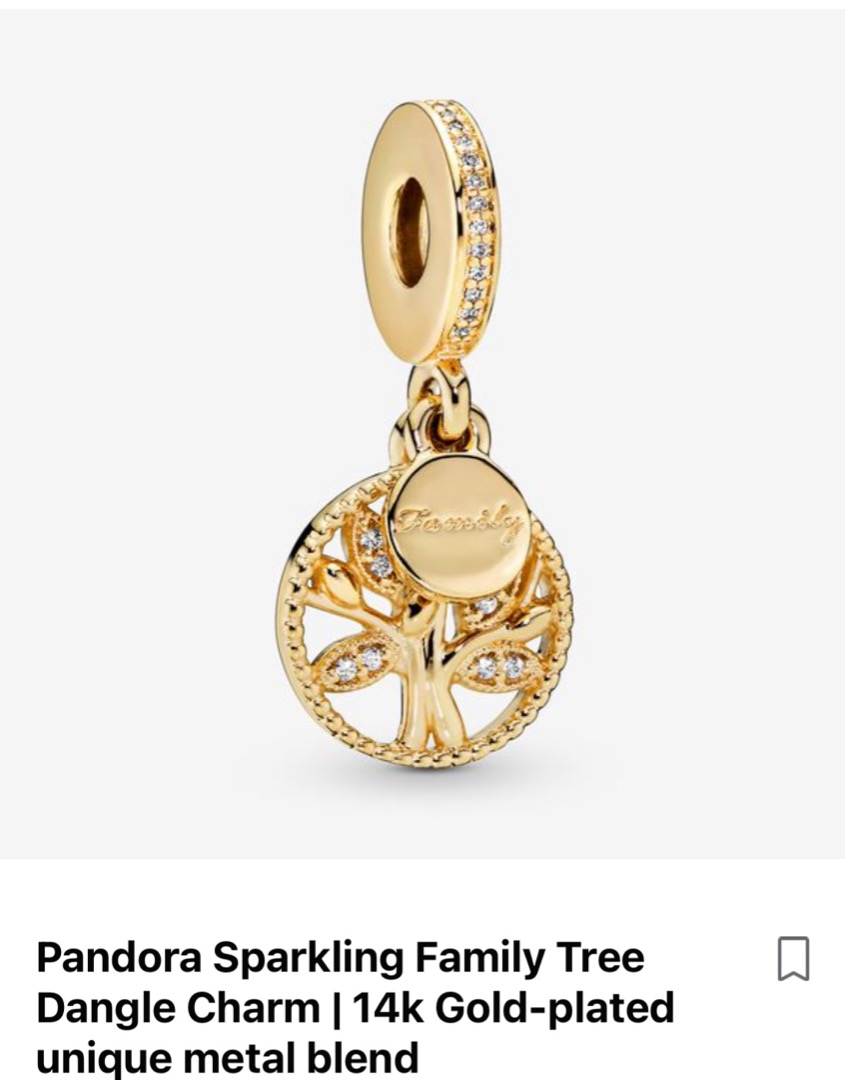 Pandora sparkling family tree dangle charm 14K Gold-plated unique metal ...