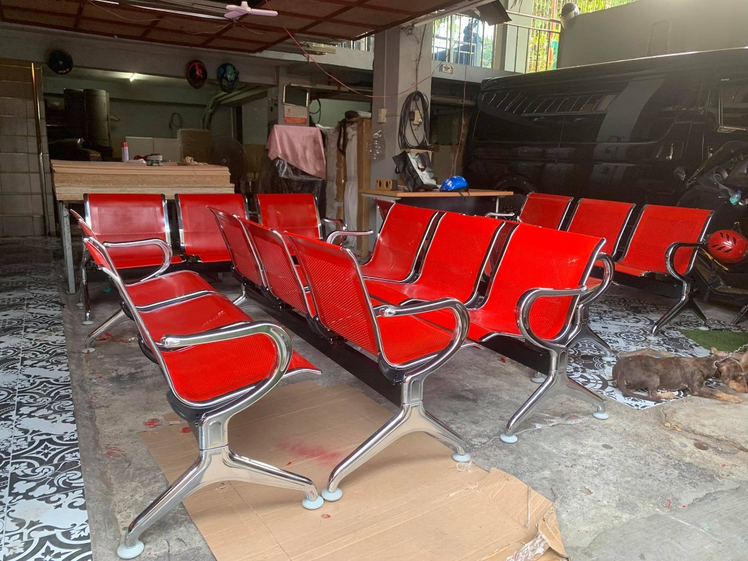 RED COLOR ( GANG CHAIR ) -- 3 SEATER // STEEL, Furniture & Home Living ...