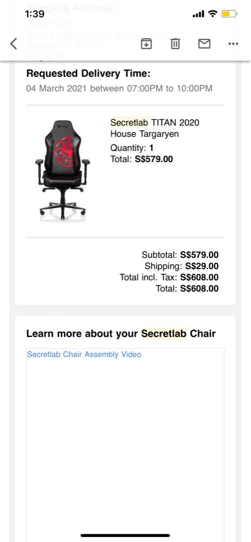 Secretlab Titan Chair Targaryen edition, Furniture & Home Living ...