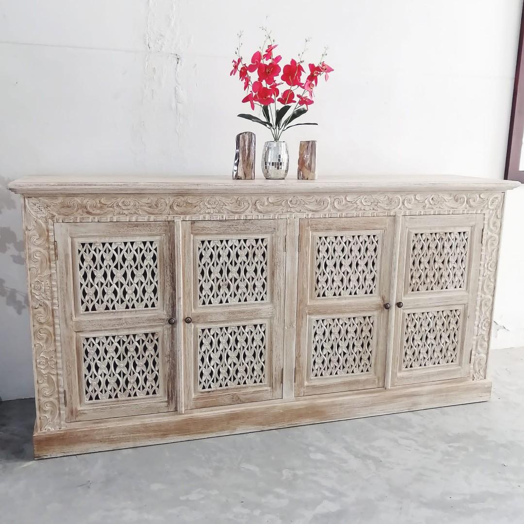 Solid Teak Wooden Balinese Sideboard Buffet 4 drawers, Furniture & Home ...