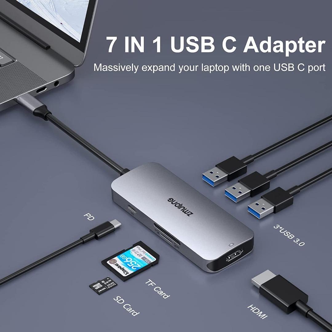 USB C Hub Multiport Adapter for MacBook Pro Air 2021, 7 IN 1 USB C ...