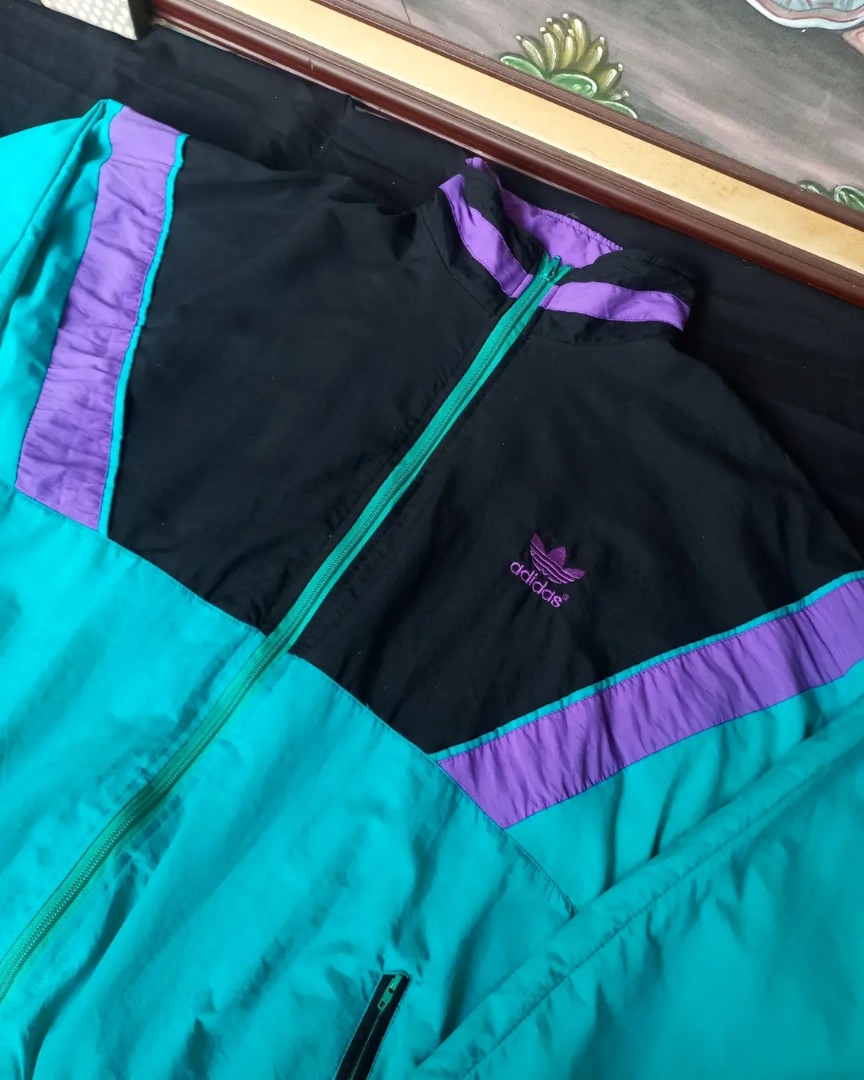 Vintage Adidas trefoil back hit Blok Color Winbreaker jacket, Fesyen ...