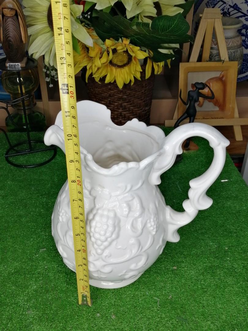 Vintage White Ceramic Water Basin / Pitcher Jug Grapes Design ...