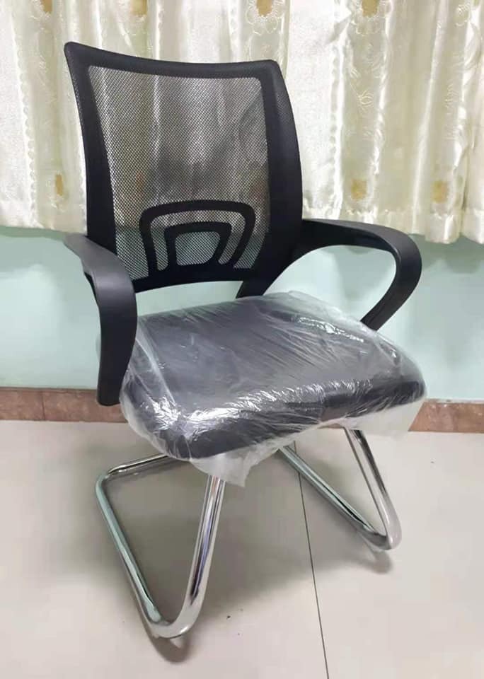 VISITOR CHAIR ( SLED LEGS ) - CHROME X MESH AND LEATHERETTE, Furniture ...