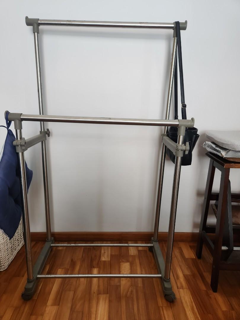 2 layer Stainless steel adjustable clothing rack (can be disassembled ...