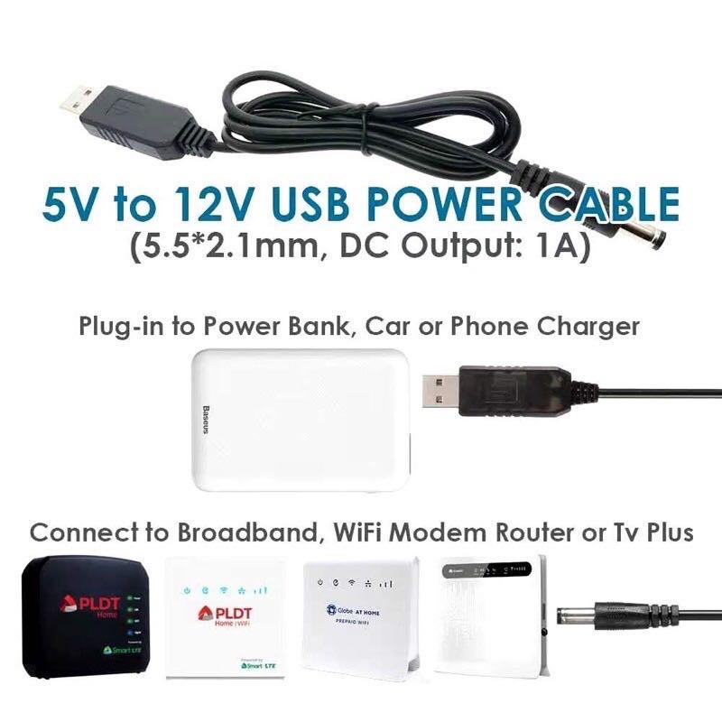 5V to 12V USB Cable WiFi Router Demodulator to Mobile Power Boost Cable ...